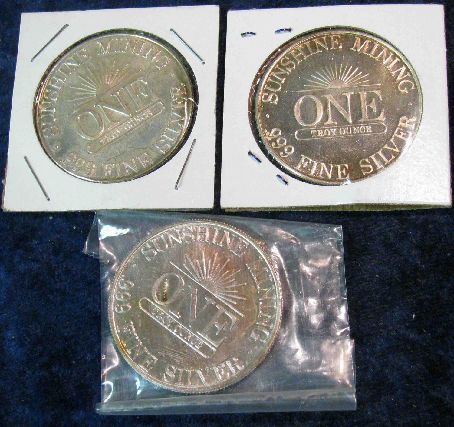 1503. 1985, 89, & 90 "Sunshine Silver" Sunshine Mining One Ounce