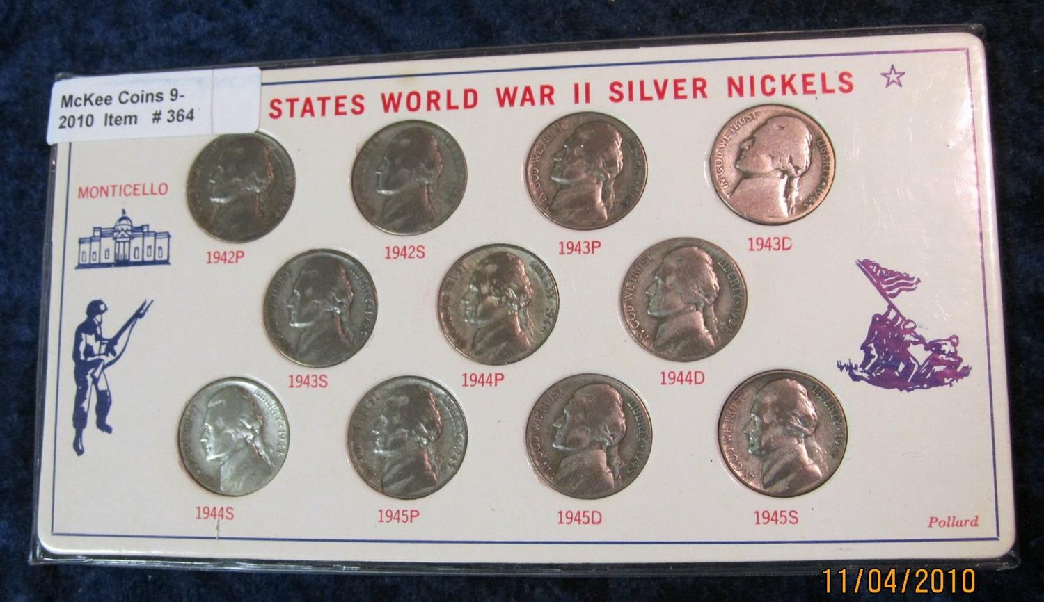 364. 1942-45 U.S. World War II Silver Nickel Set. (11 pcs.)