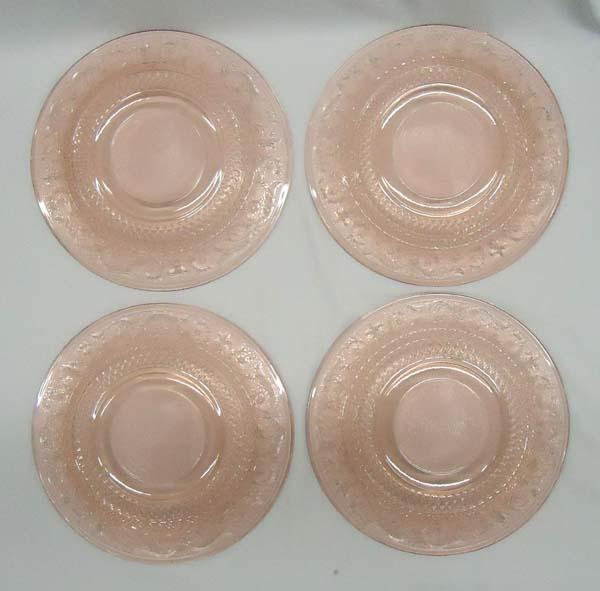 4 Vintage Pink Depression Glass Plates