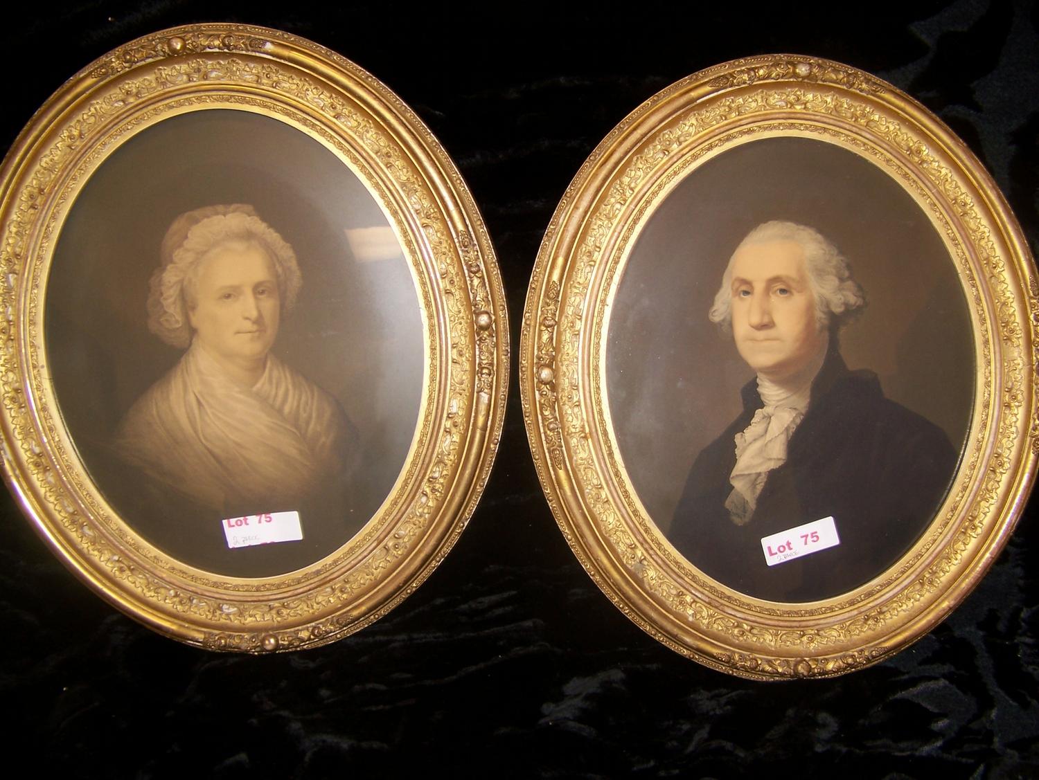 2 piece. George and Martha Washington Portraits.