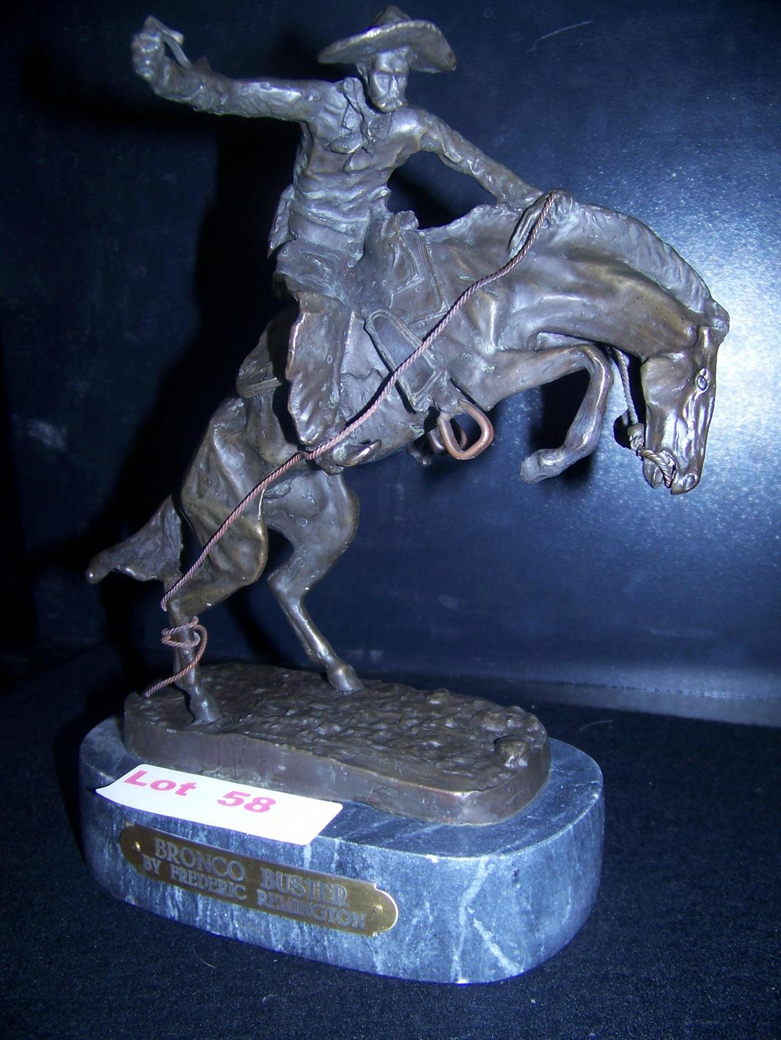 Fredric Remington BRONCO BUSTER small bronze sculpture on marble base