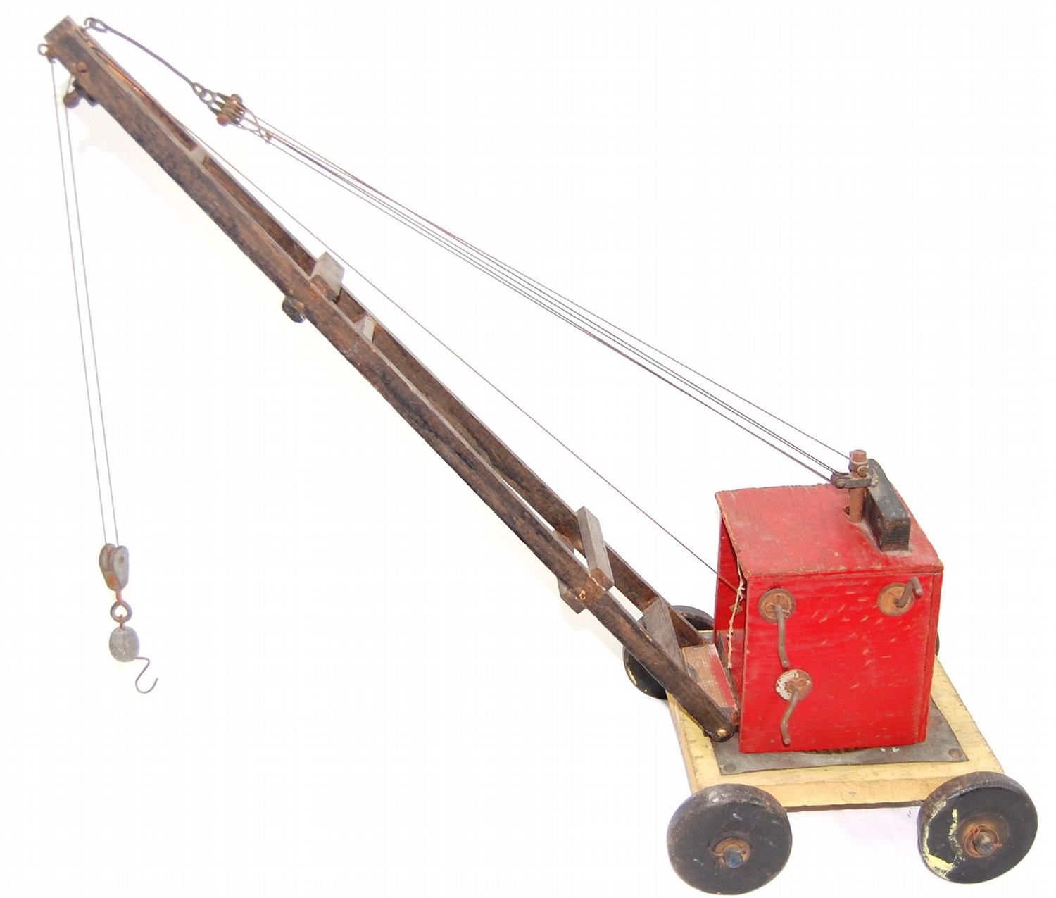 Antique Hand Made & Painted Red Toy Crane - Folk Art