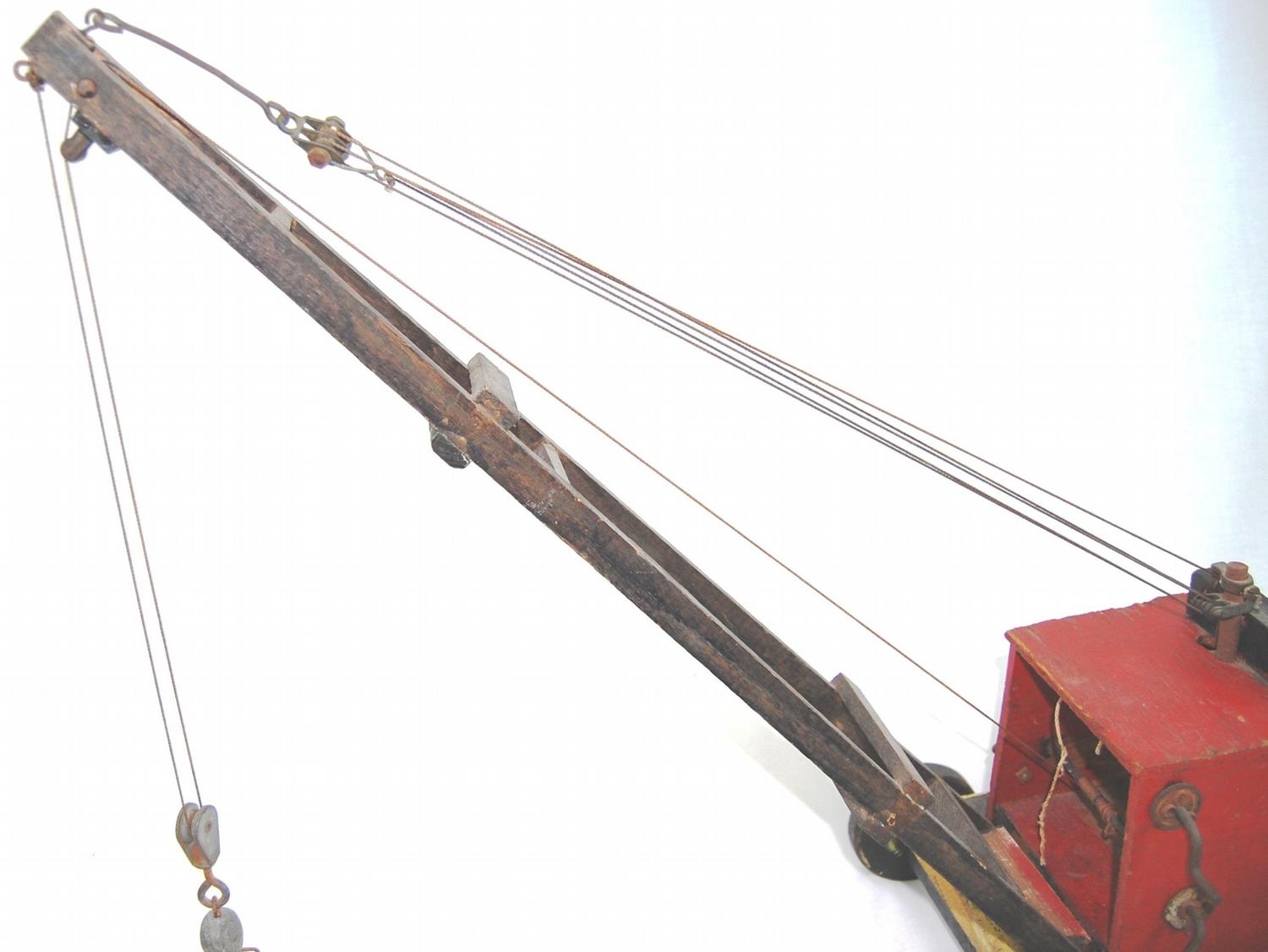 Antique Hand Made & Painted Red Toy Crane - Folk Art
