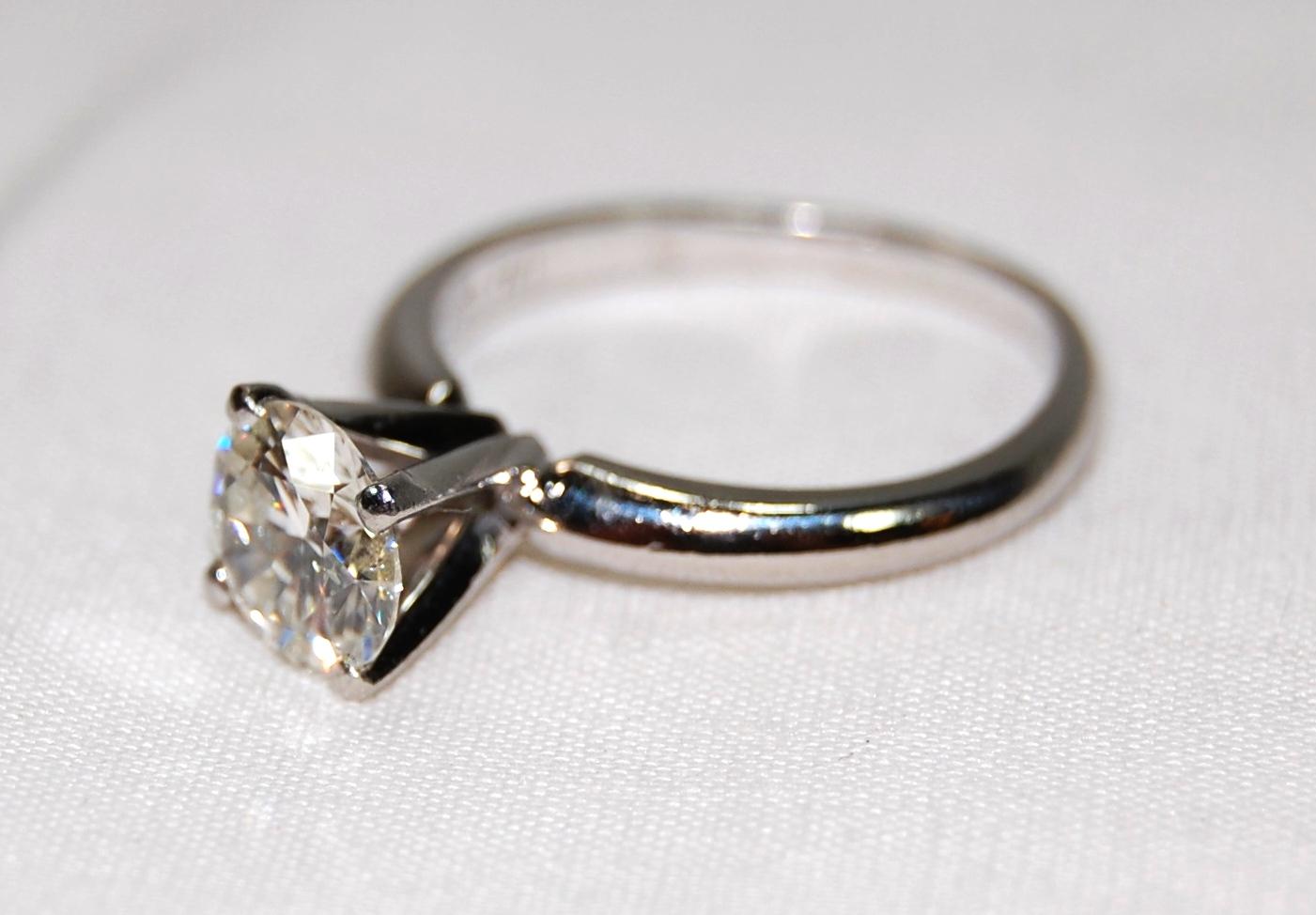 Diamond Solitaire Ring w/ Round Brilliant Diamond, Approx. 1.42 Cts ...