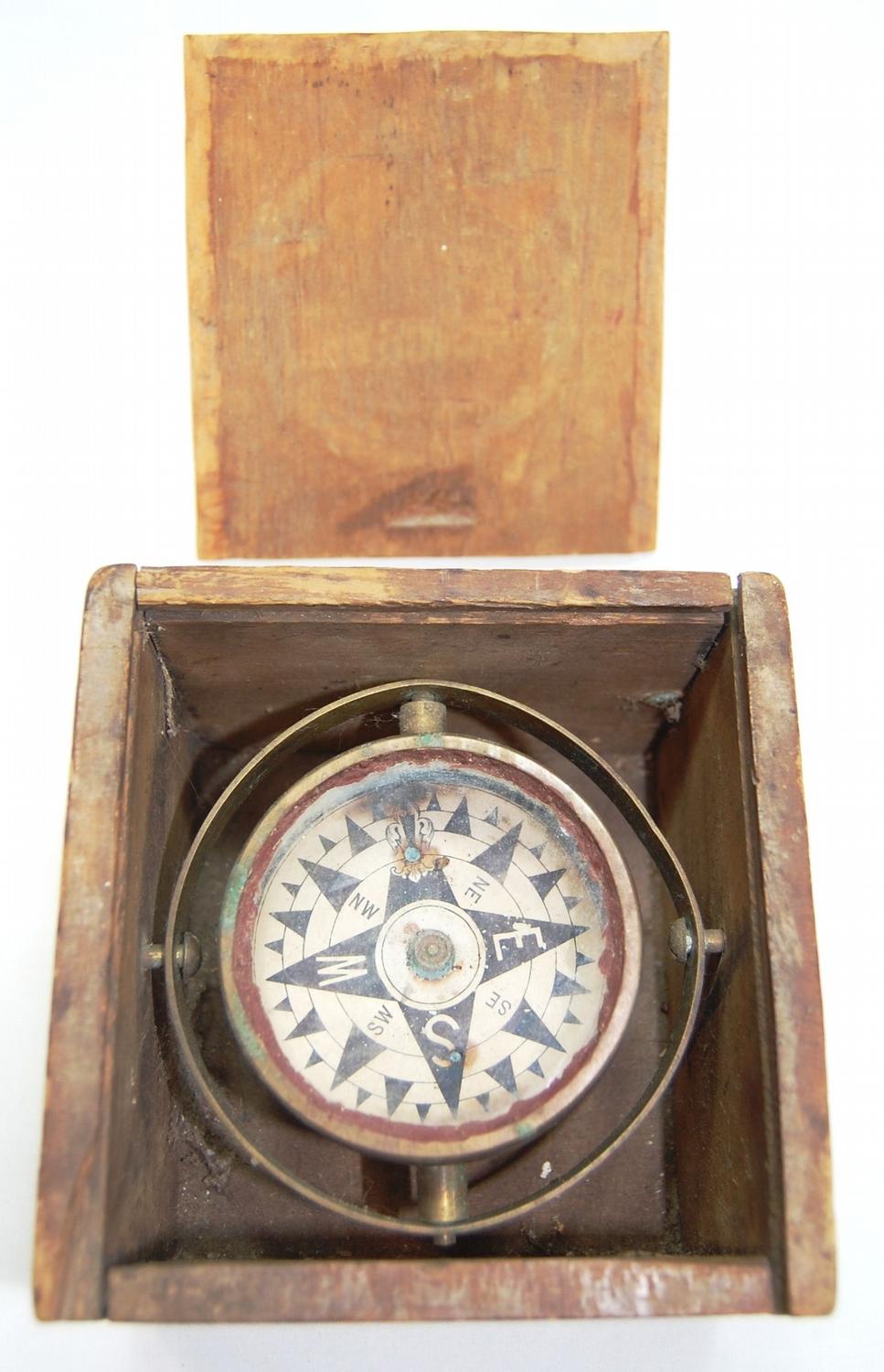 Antique Primitive Compass In Box