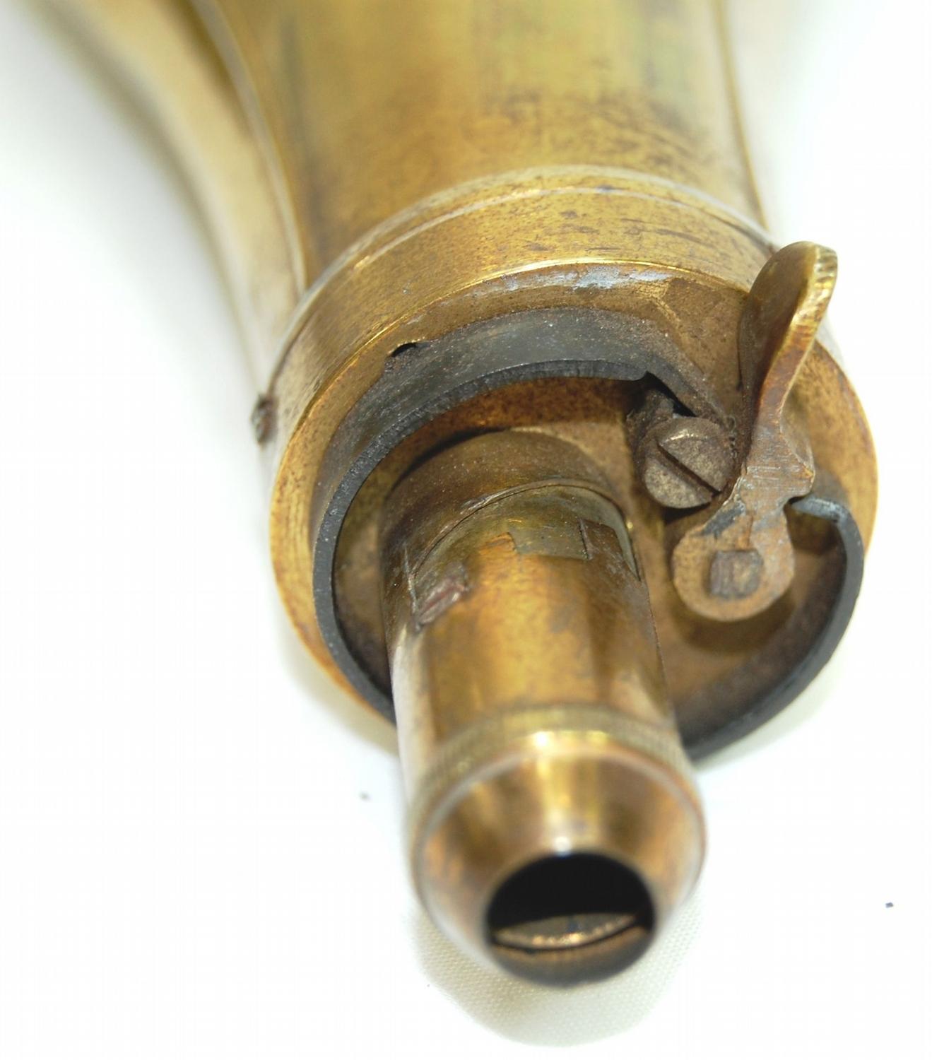 Three Brass Powder Flasks, Modern & Antique