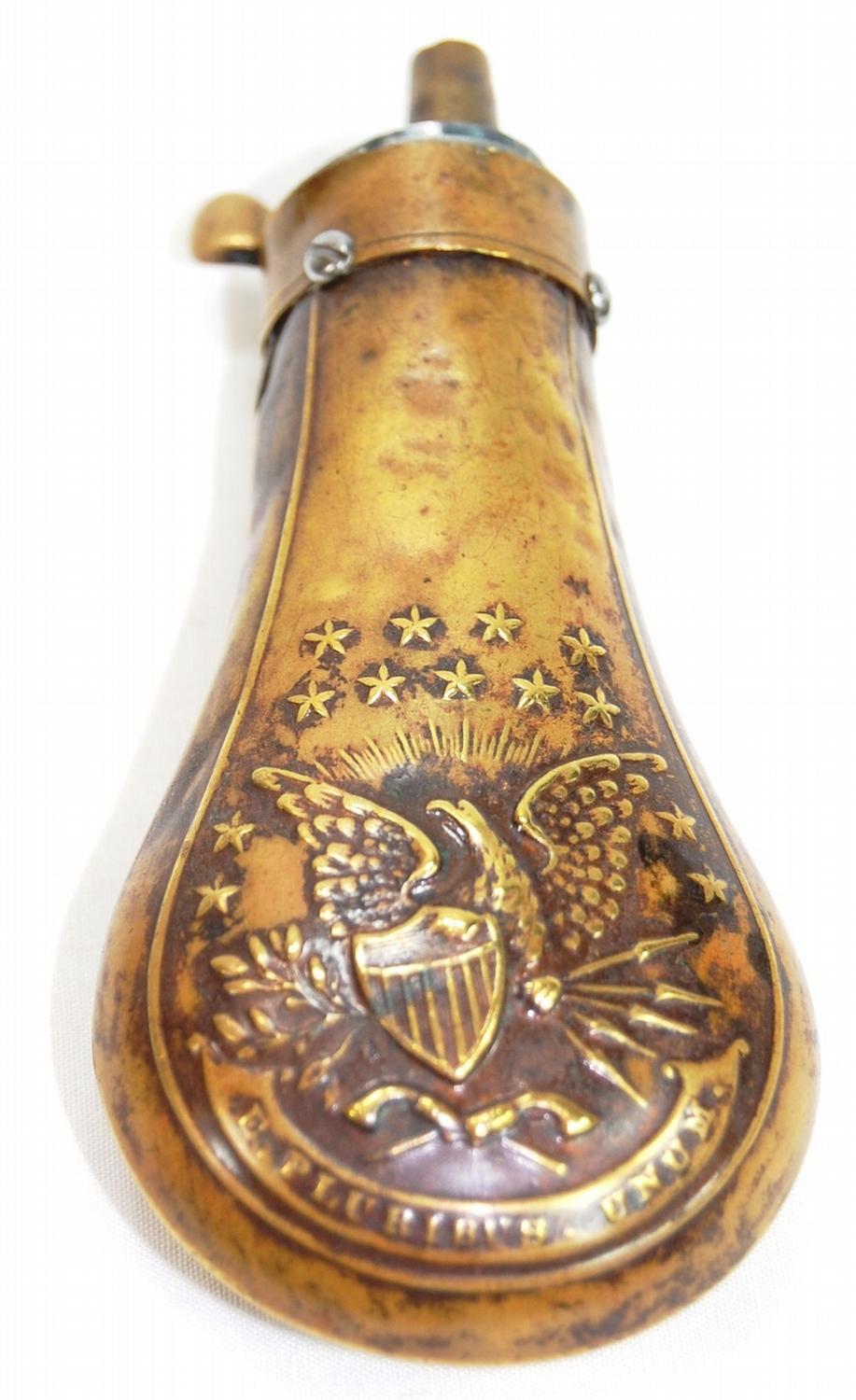 Three Brass Powder Flasks, Modern & Antique