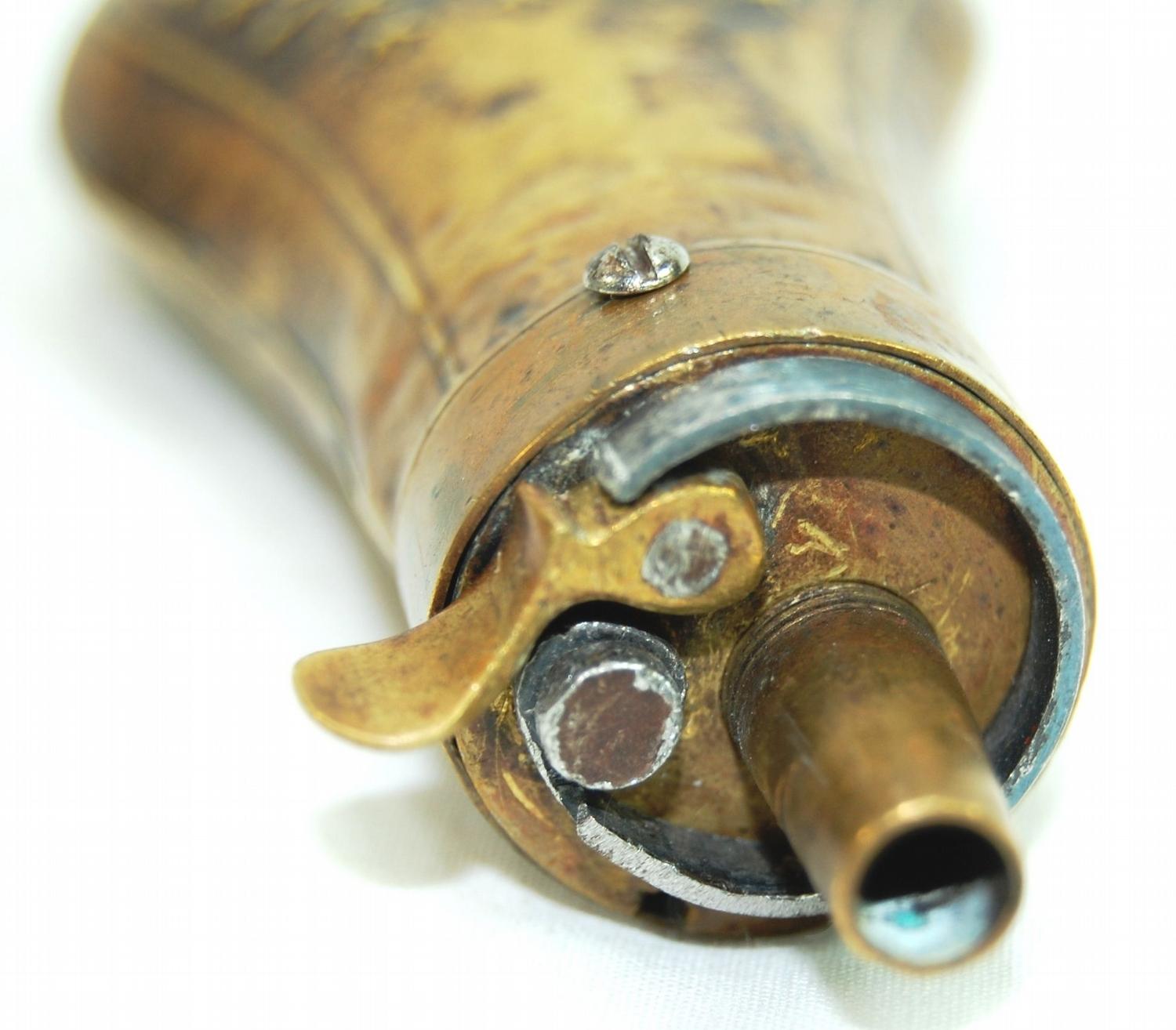 Three Brass Powder Flasks, Modern & Antique