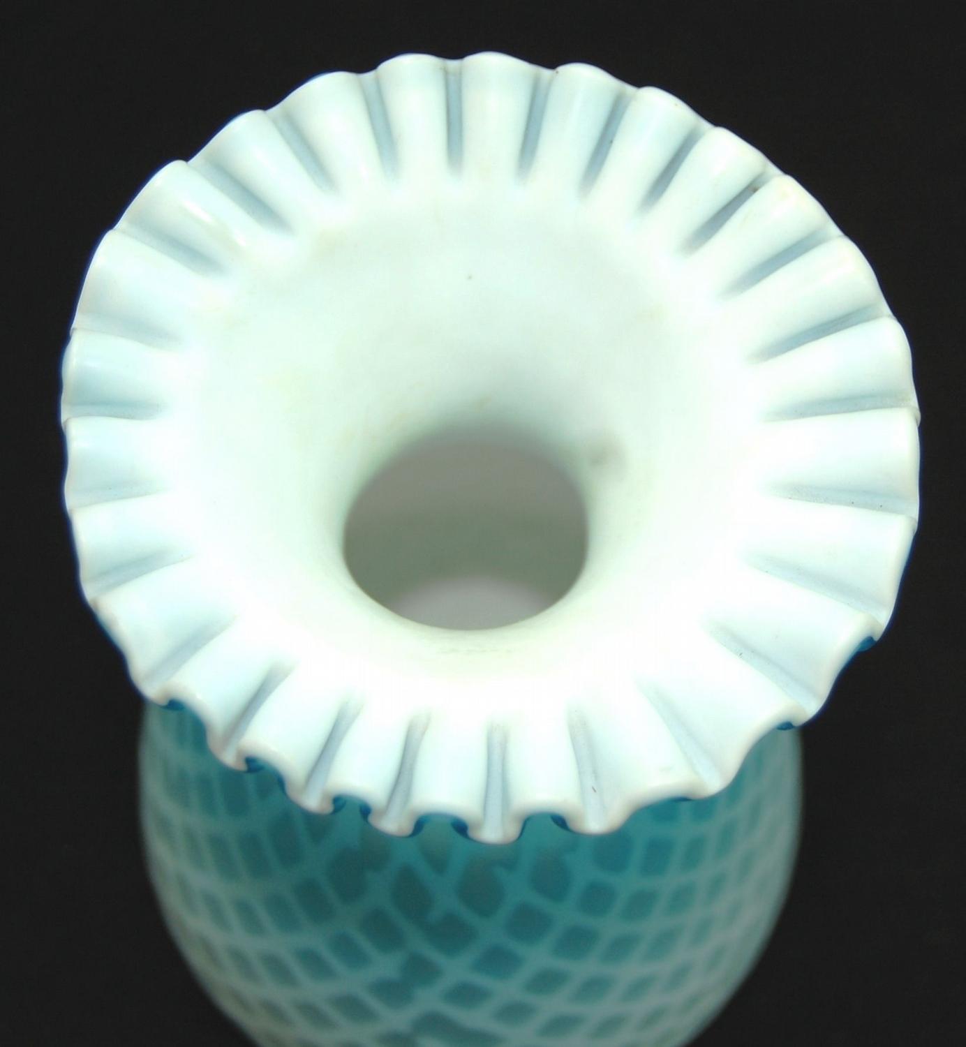 Matching Pair of Antique Powder Blue Cased Satin Glass Fluted Vases