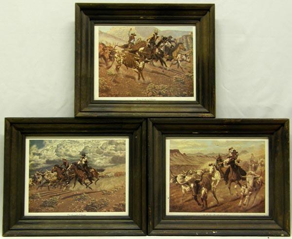 3 Framed 1973 Cowboy Prints by Joe Grandee