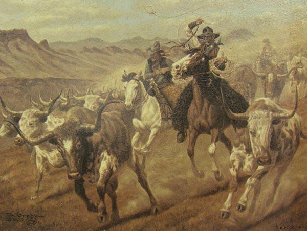 3 Framed 1973 Cowboy Prints by Joe Grandee
