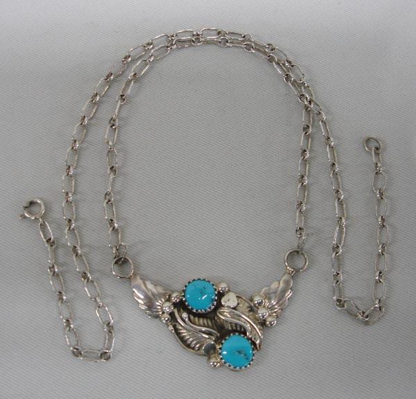Navajo Silver & Turquoise Necklace Hallmark GD