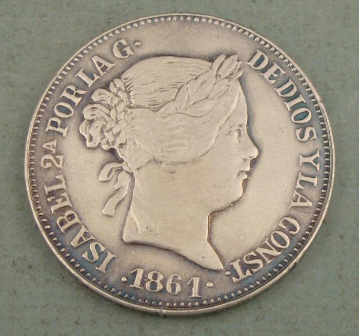 1861 Isabel 20 Reales Spain 6 pt Star -Very High Grade
