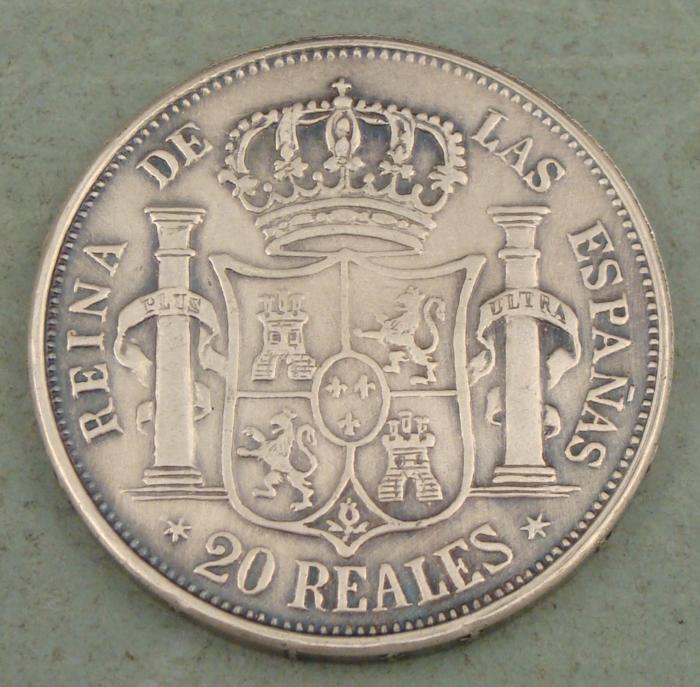 1861 Isabel 20 Reales Spain 6 pt Star -Very High Grade