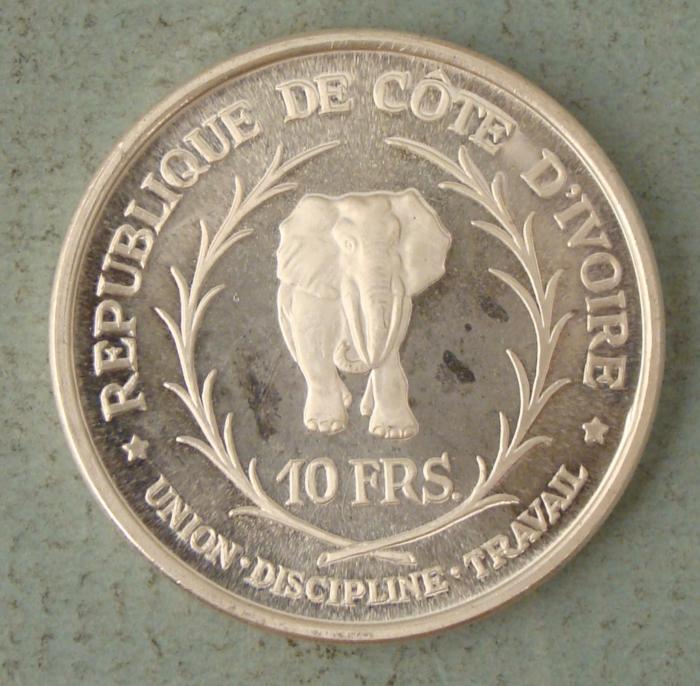 Ivory Coast Ten Francs 1966 Silver Proof Coin