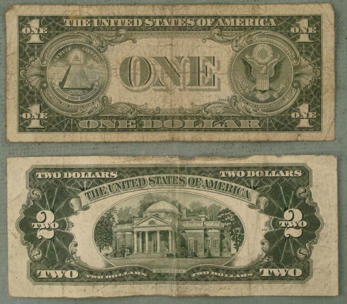 2 Notes: 1935 Silver Certificate, 1953 Red Seal $2 Bill