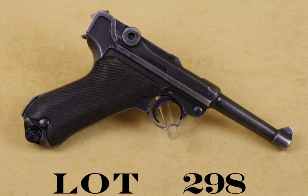 German Luger semi-auto military pistol, 9mm cal., 4” barrel, black ...