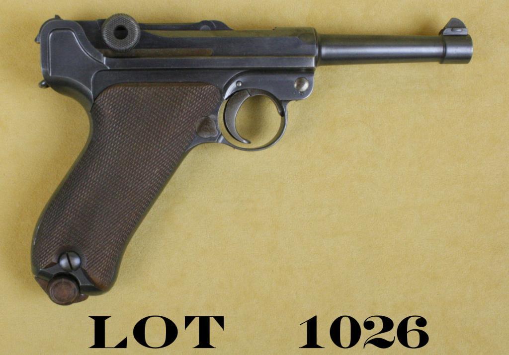 German Luger semi-auto pistol by DWM, 9mm cal., 4” barrel, muted black ...