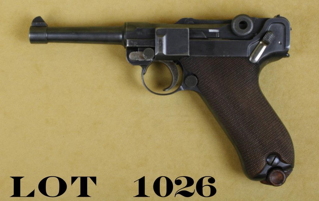 German Luger semi-auto pistol by DWM, 9mm cal., 4” barrel, muted black ...