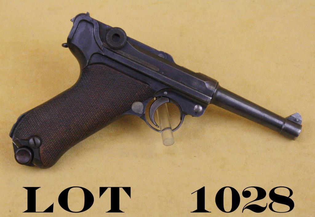 DWM Luger semi-auto pistol, 9mm cal., 4” barrel, military blue finish ...