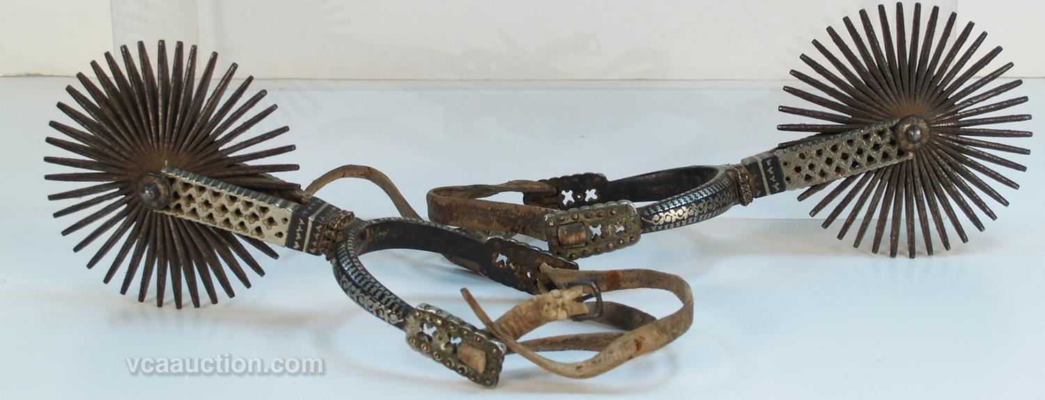 Pair Of Fancy Silver-Inlay Boot Spurs