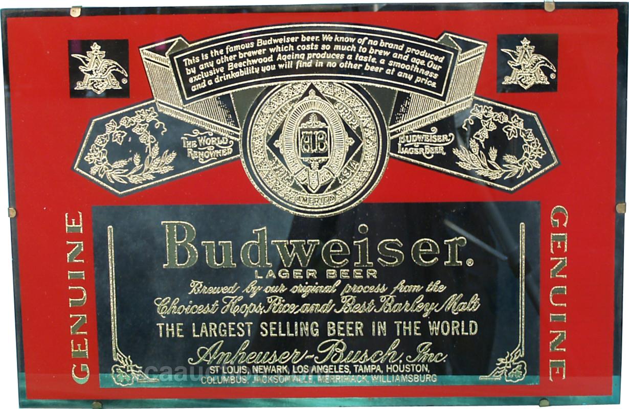 Early Budweiser Beer Reverse Glass Mirror Sign - 24" x