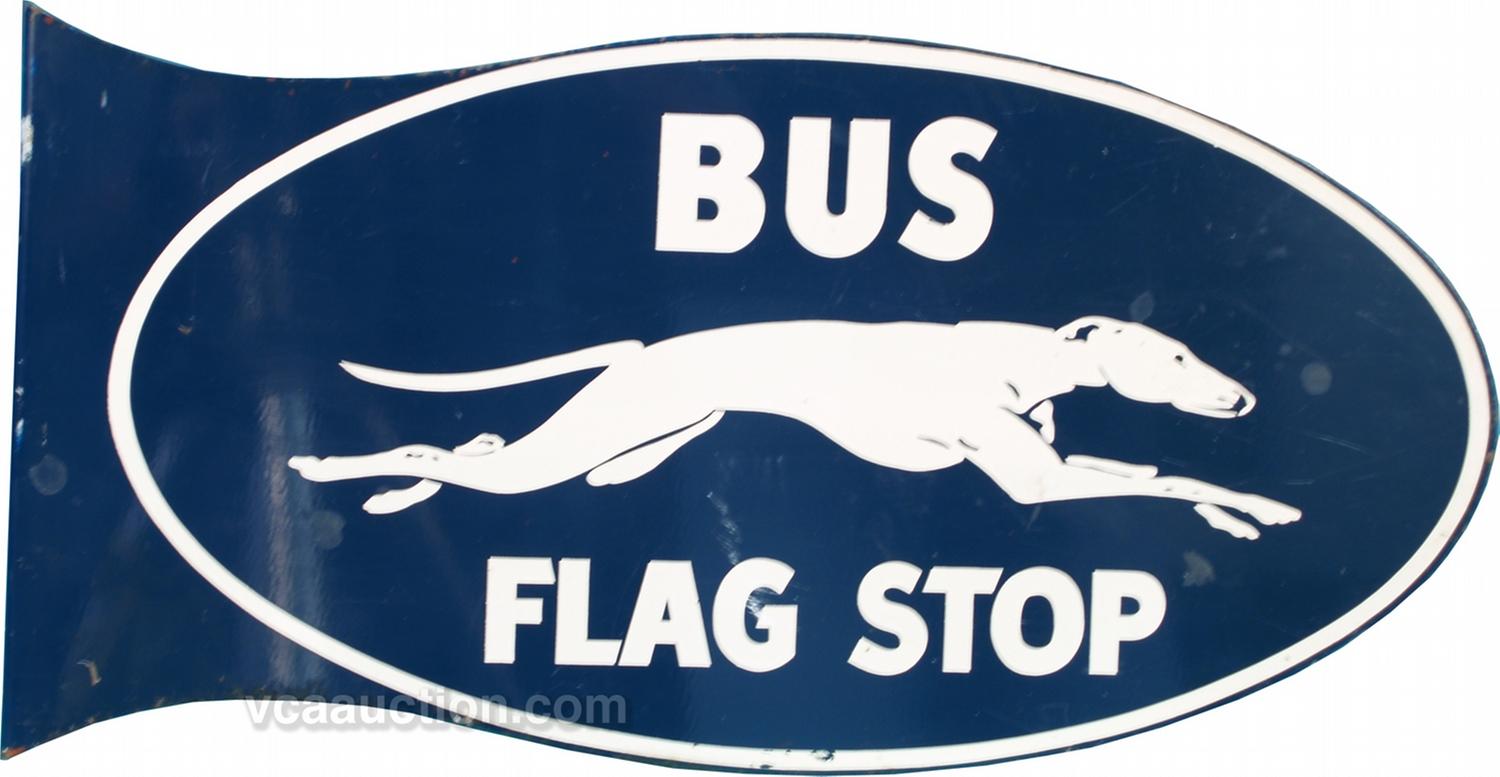 Greyhound Bus "Bus Flag Stop" Double Sided Flange Tin S