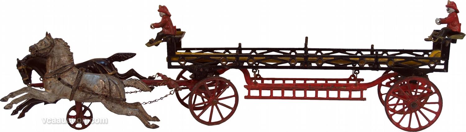 Early Cast-Iron Horse Drawn Ives Hook & Ladder Carriage