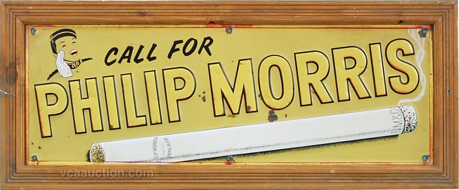 "Call For Philip Morris" Cigarettes Embossed Tin Sign,