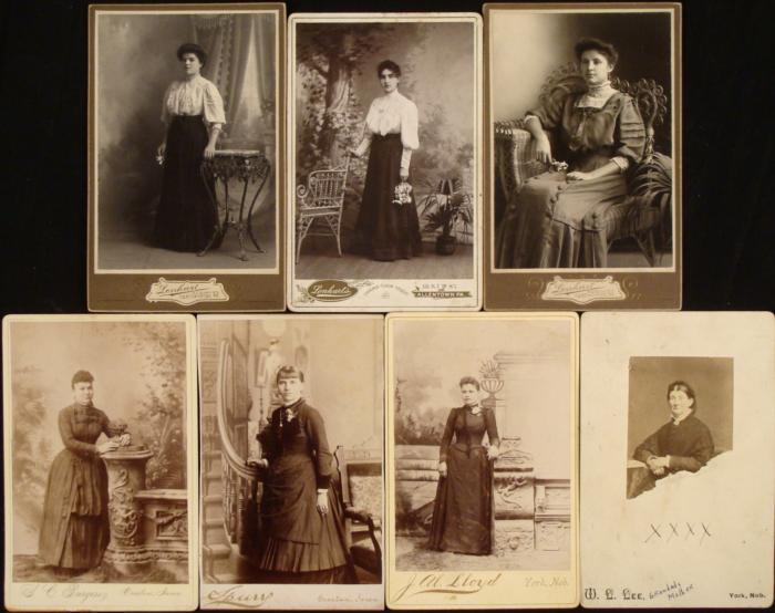 7 Antique Cabinet Card Photographs: Women 1880s
