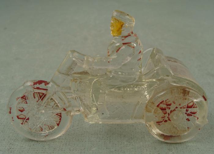 Antique Indian Motorcycle Glass Candy Dish w/ Sidecar