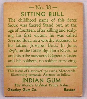 1933 GOUDEY INDIAN GUM SITTING BULL TRADING CARD