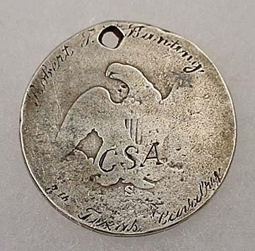 1862 CIVIL WAR ERA CONFEDERATE CSA DOG TAG SILVER