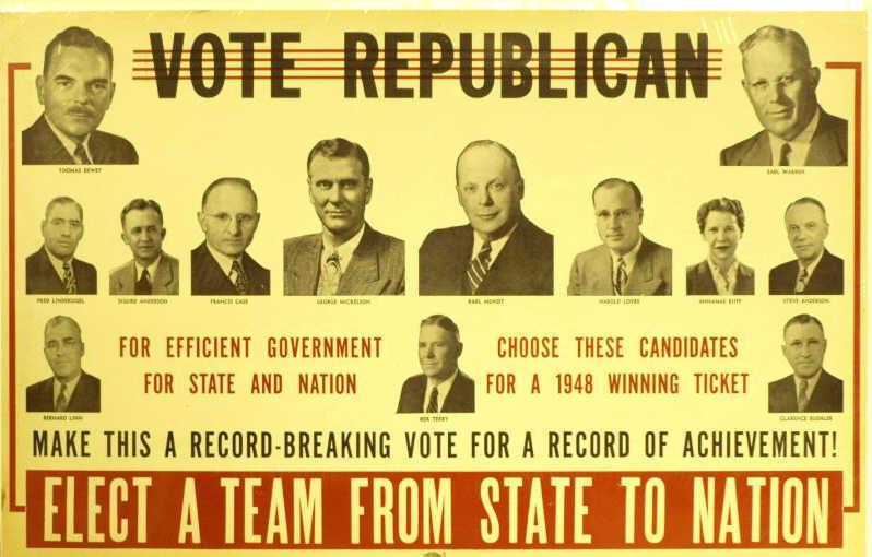 1948 "Vote Republican" poster with national and regional candidates ...