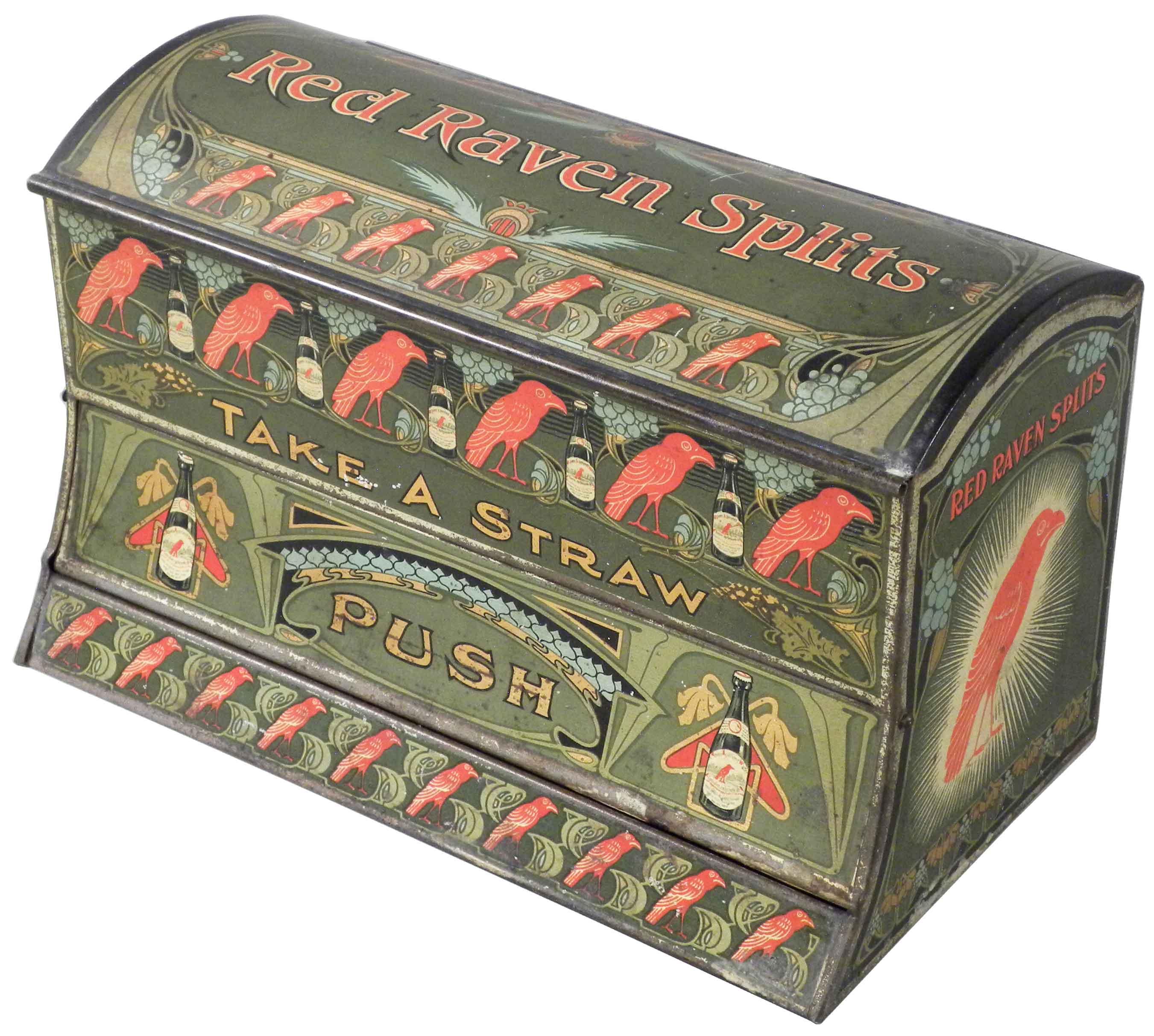 Rare Red Raven Splits Tin Straw Dispenser