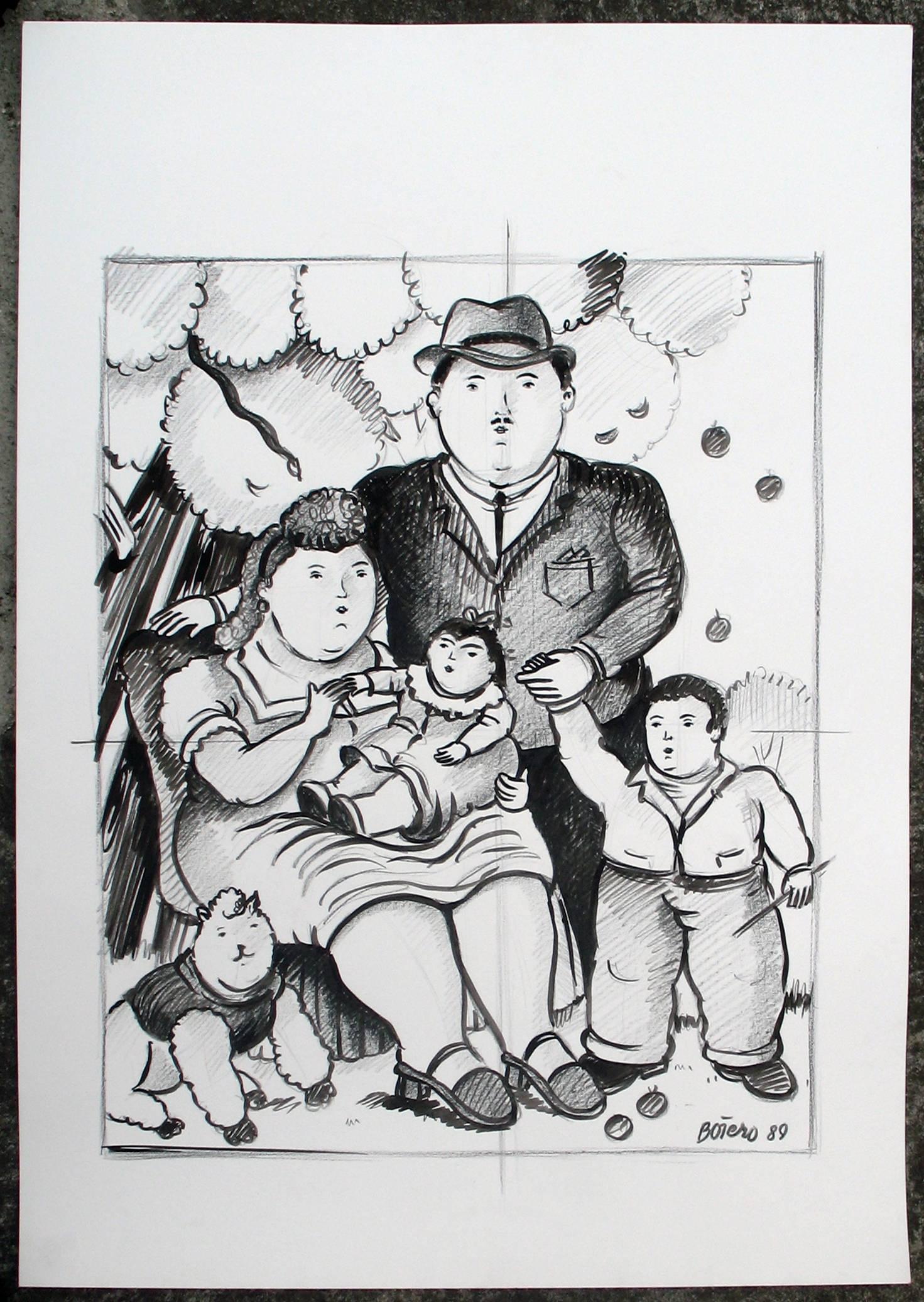 FAMILY BOCETO AFTER FERNANDO BOTERO DRAWING
