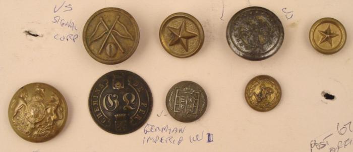 22 Vintage Buttons: German Imperial,British, Indian War