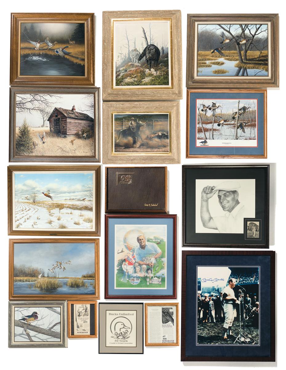 Ten Framed Paintings, Three Signed and Framed Pieces of Sports ...