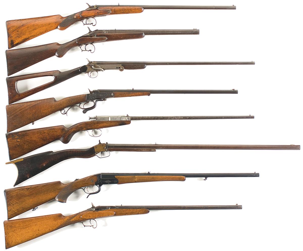 Seven European Single Shot Rifles and One Shotgun- A) Belgium Single ...