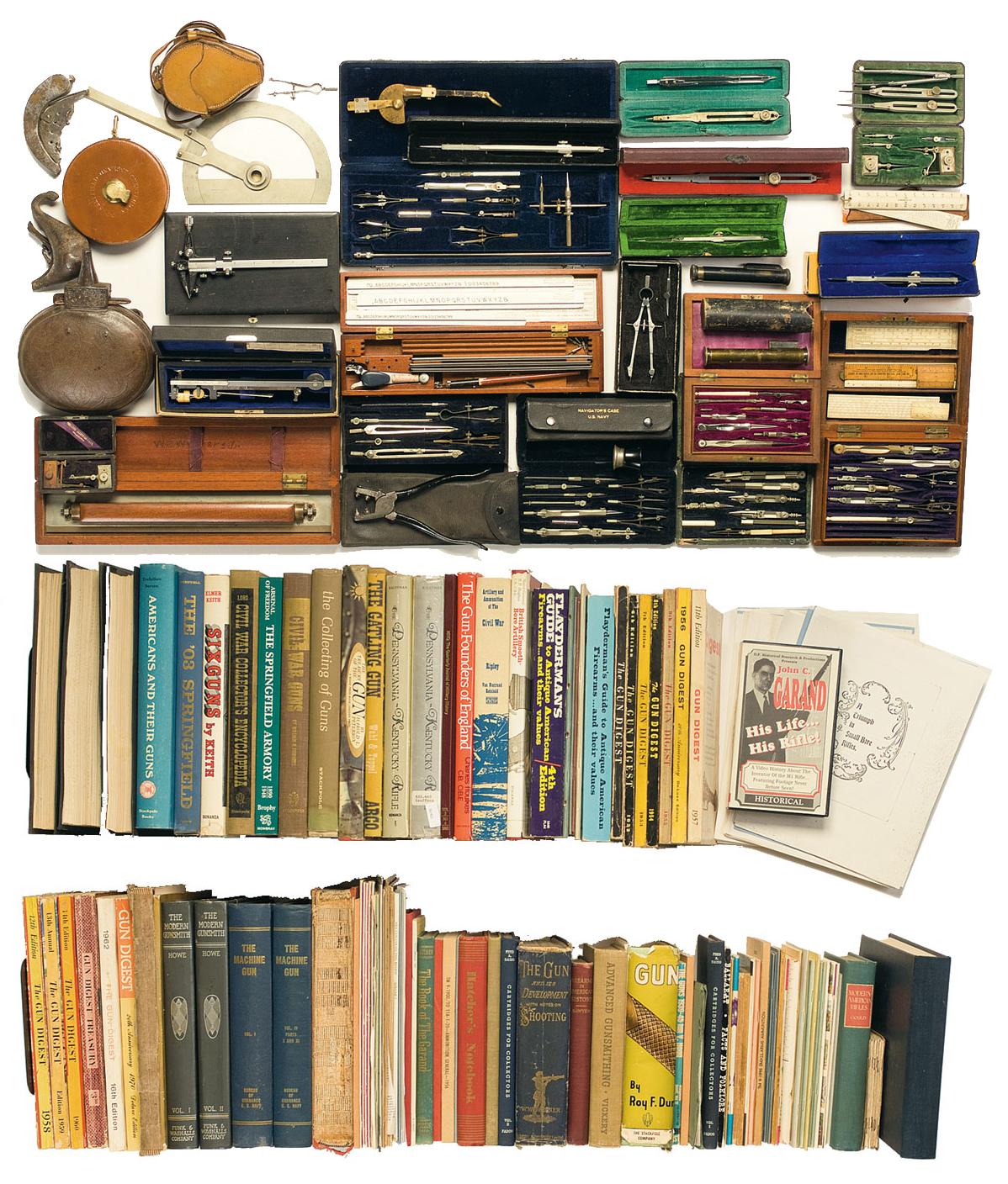 Assortment of Drafting Tools and Firearm Related Books, Magazines and ...