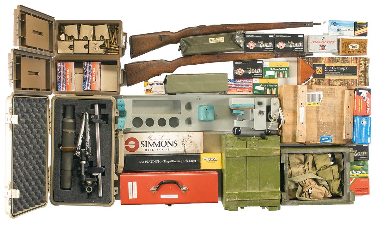 Large Grouping of Gunsmithing Tools, Parts, Ammunition and Optics