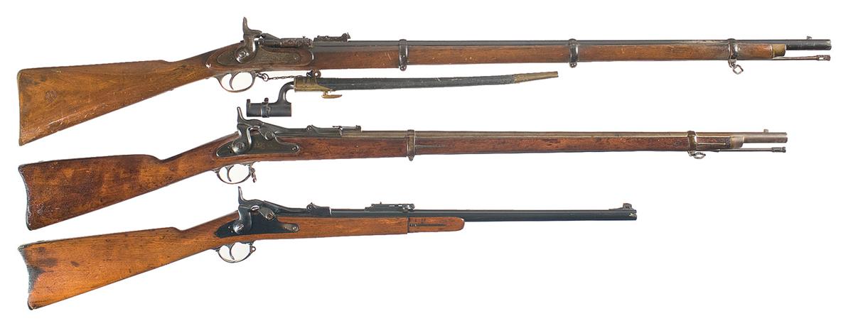 One Enfield Rifle and Two Springfield Trapdoors- A) Enfield Snider Mark ...