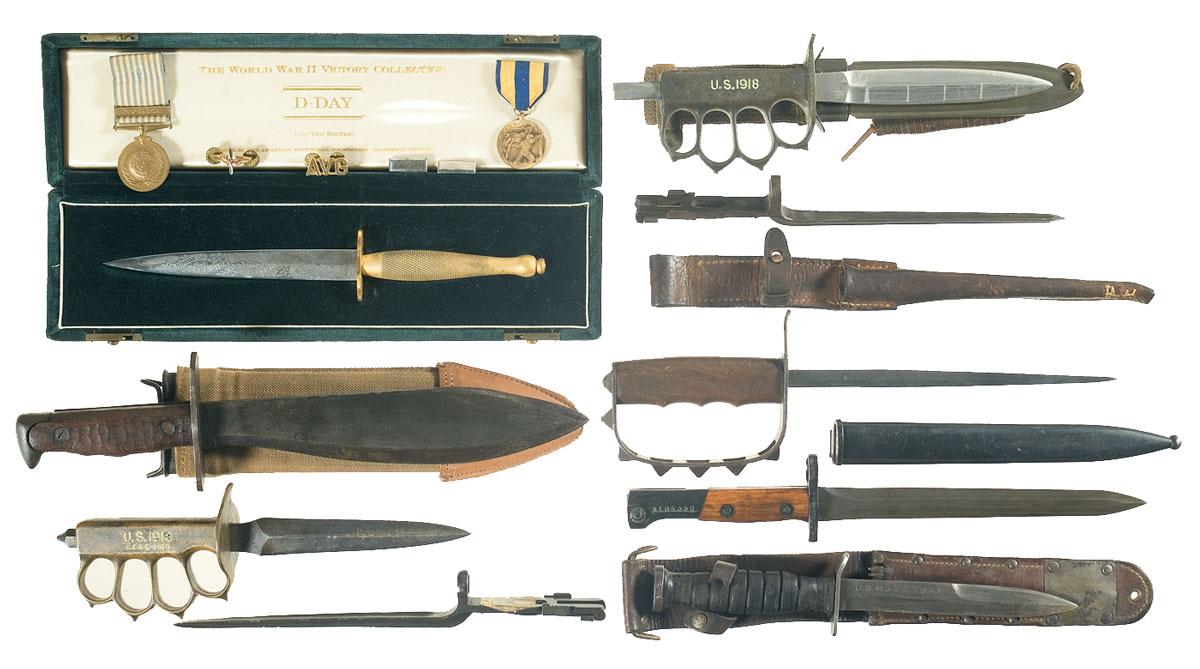 Nine Knives and Bayonets, Including Johnson Rifle Bayonets and an Early ...