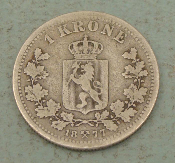 Norway Rare 1877 One Krone Coin