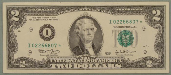 2003 $2 Star Note Two Dollar Bill I Mint Minneapolis