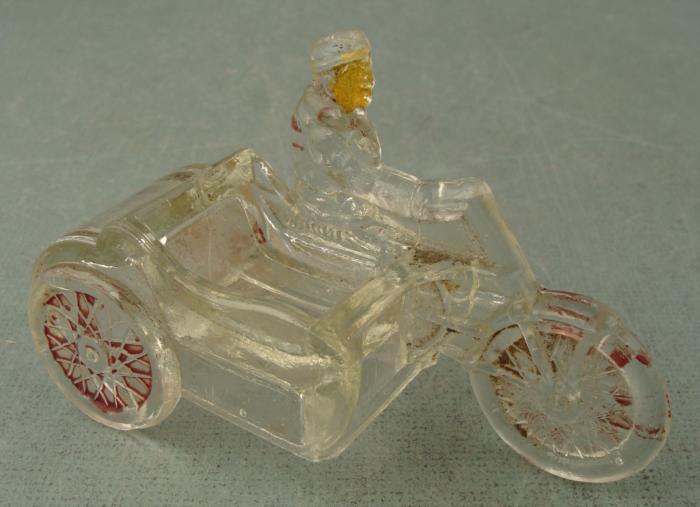 Antique Indian Motorcycle Glass Candy Dish w/ Sidecar