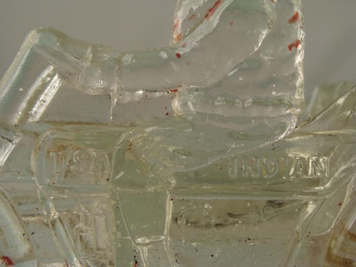 Antique Indian Motorcycle Glass Candy Dish w/ Sidecar