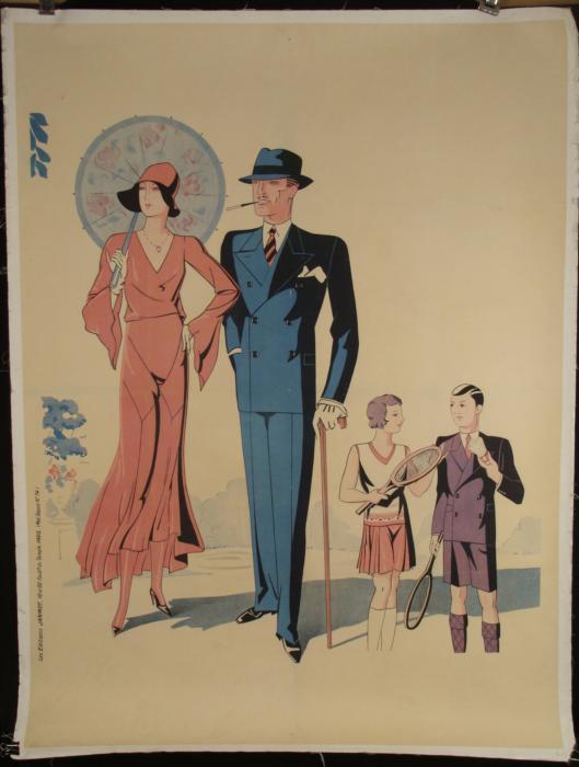 French Original Antique Fashion Poster Badminton 1920s