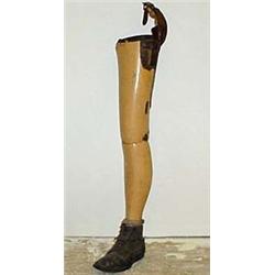 RARE WW1 ERA SOLDIER'S WOODEN PROSTHETIC LEG W/ SO