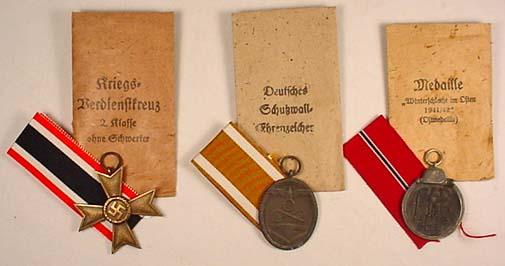 LOT OF 3 WW2 GERMAN NAZI MEDALS IN ORIG. PACKAGES